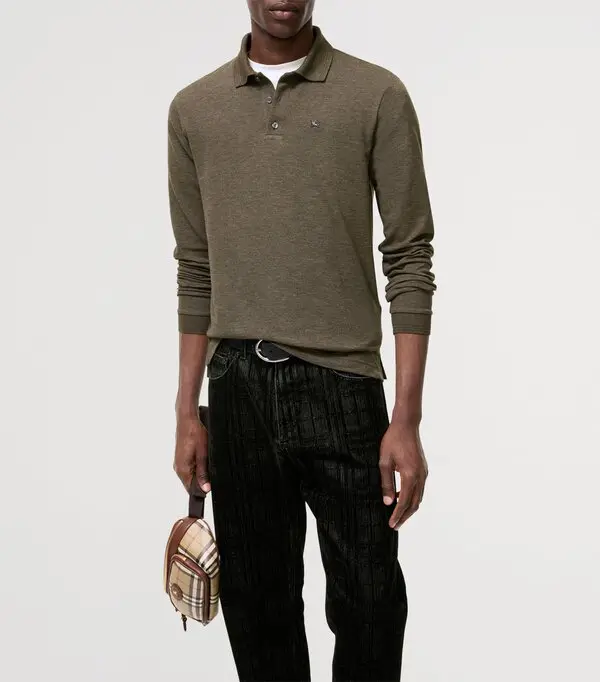 Burberry Wool-cotton Long-sleeve Polo Shirt