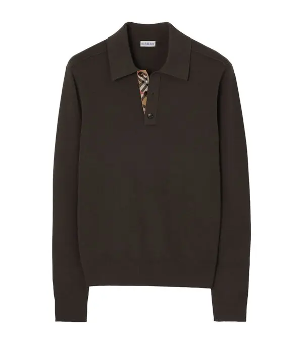 Burberry Wool Check-detail Long-sleeve Polo Shirt