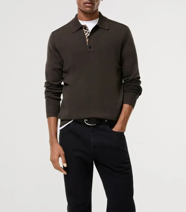 Burberry Wool Check-detail Long-sleeve Polo Shirt