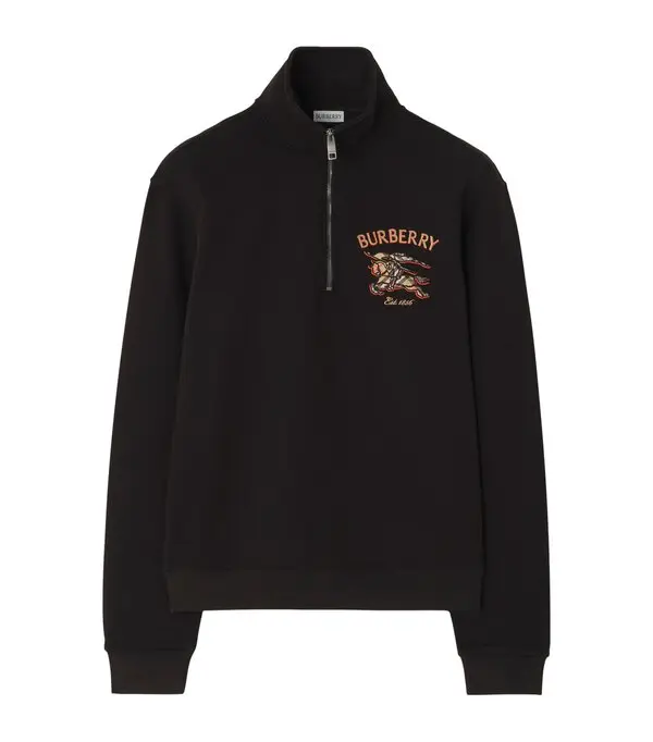 Burberry Cotton Ekd Quarter-zip Sweatshirt - Black