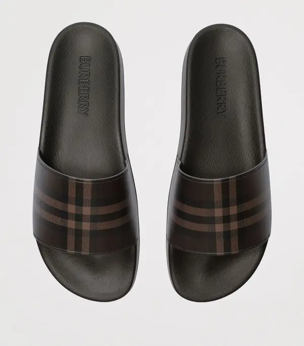 Burberry Check Slides - Brown