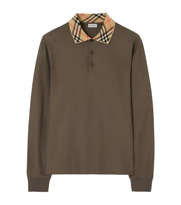 Burberry Cotton Check-collar Long-sleeve Polo Shirt