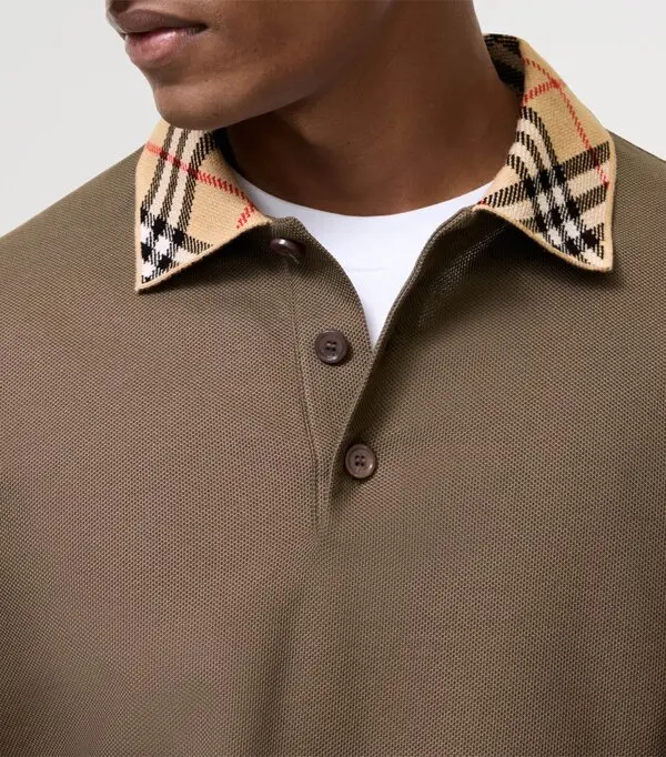 Burberry Cotton Check-collar Long-sleeve Polo Shirt