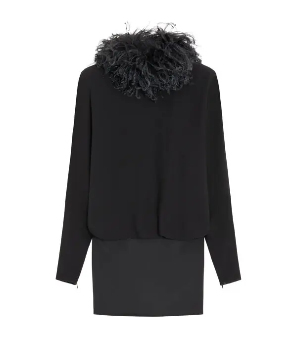 Valentino Garavani Silk Feather-trim Mini Dress - Black