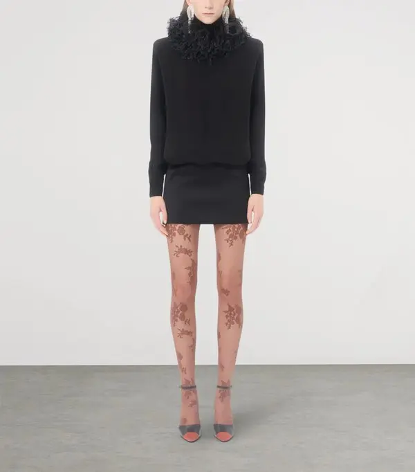 Valentino Garavani Silk Feather-trim Mini Dress