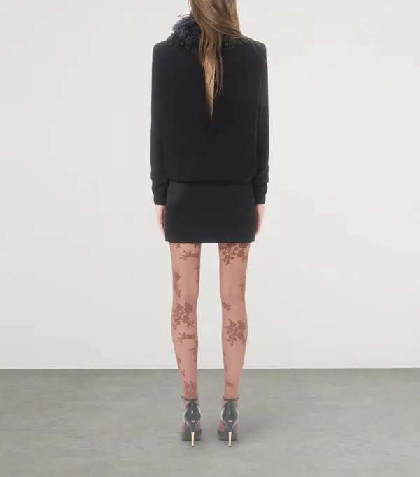 Valentino Garavani Silk Feather-trim Mini Dress