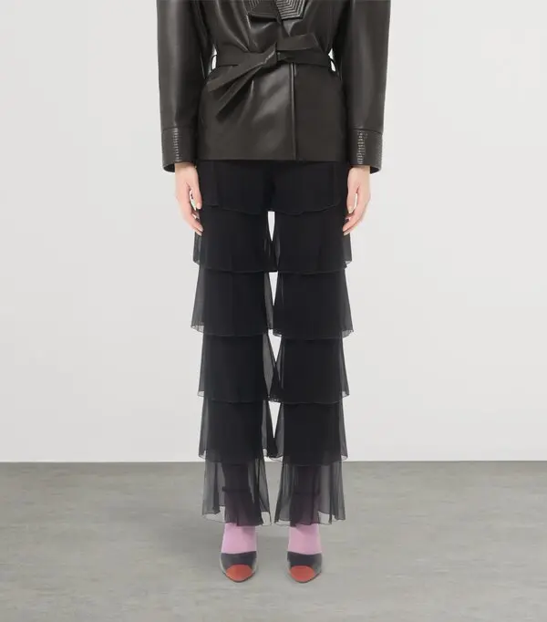 Valentino Garavani Silk Georgette Ruffled Trousers