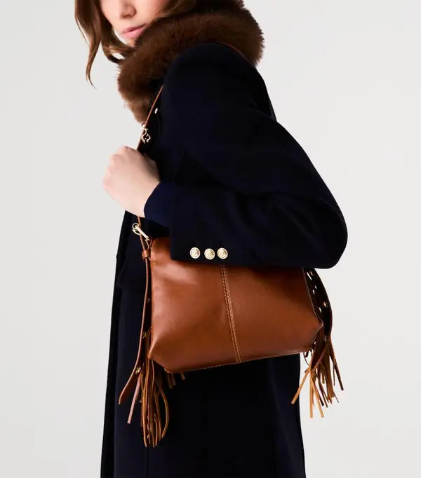 Maje Mini Leather Miss M Shoulder Bag - Beige