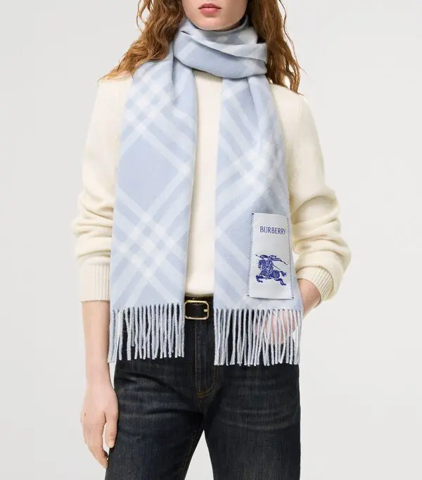 Burberry Cashmere Check Scarf - Blue