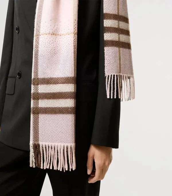 Burberry Cashmere Embellished Check Scarf