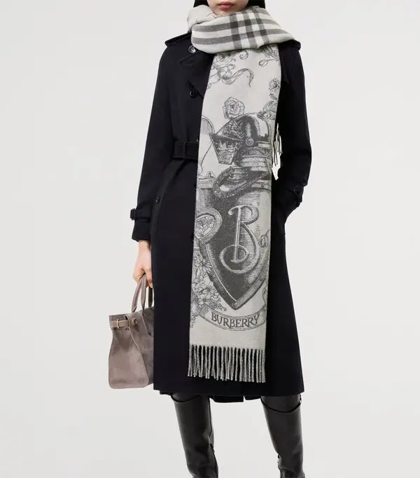 Burberry Cashmere Reversible Etched Knight Scarf