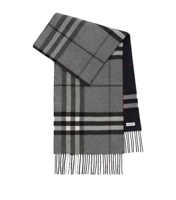Burberry Cashmere Reversible Check Scarf - Grey