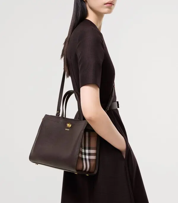 Burberry Small Leather Cotswolds Check Tote Bag