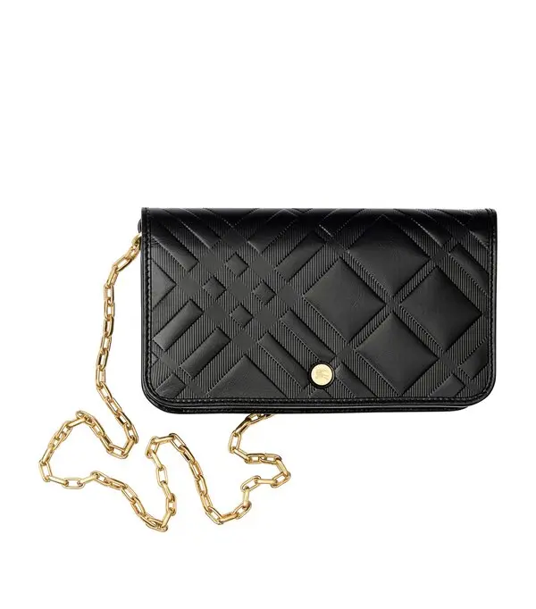 Burberry Check-embossed Leather Chain Strap Wallet