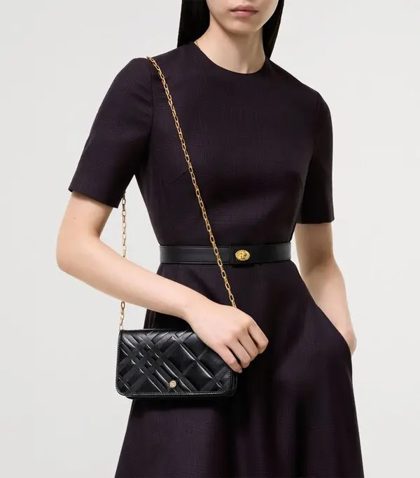 Burberry Check-embossed Leather Chain Strap Wallet