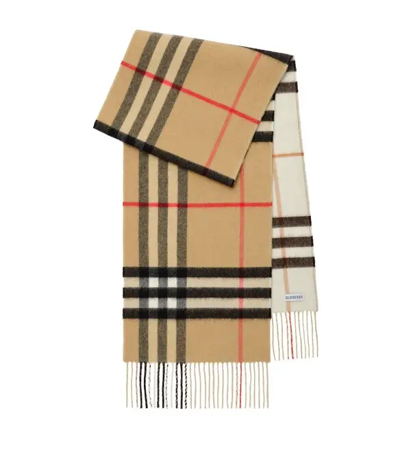Burberry Cashmere Reversible Check Scarf - Beige