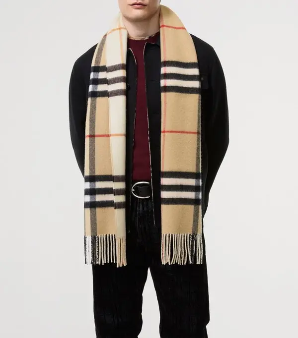 Burberry Cashmere Reversible Check Scarf - Beige