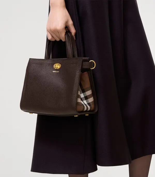 Burberry Mini Leather Cotswolds Check Tote Bag