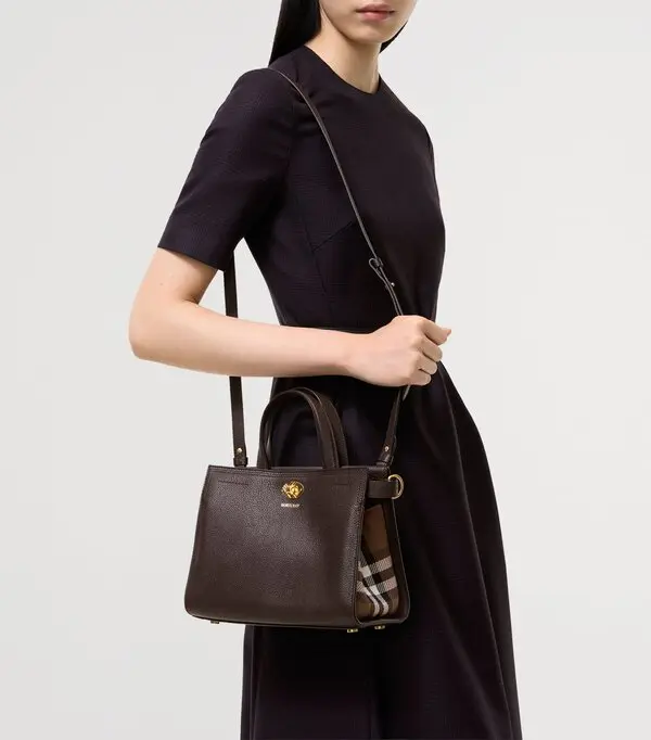 Burberry Mini Leather Cotswolds Check Tote Bag