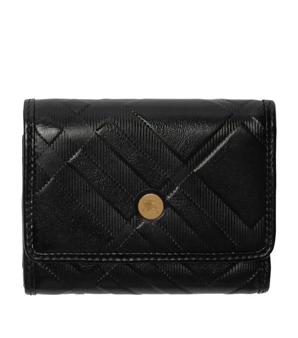 Burberry Small Leather Embossed Check Wallet - Black