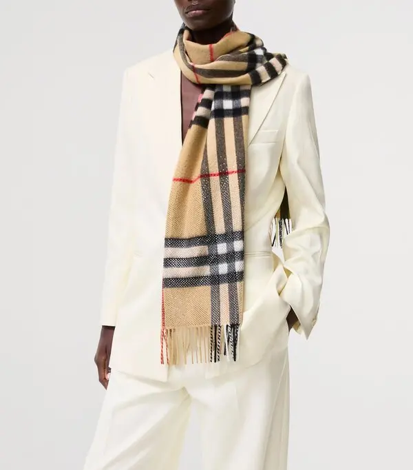 Burberry Cashmere Embellished Check Scarf