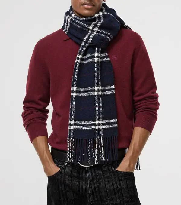 Burberry Wool-cashmere Check Scarf - Grey