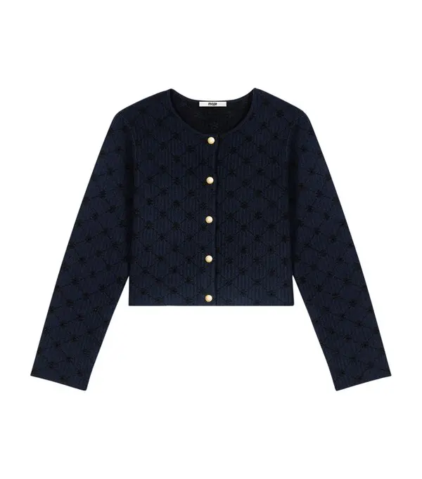 Maje Embellished Jacquard Cropped Cardigan