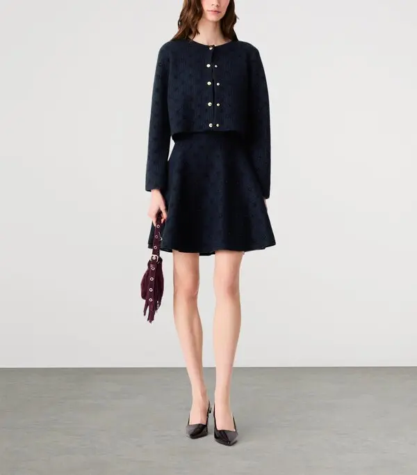 Maje Embellished Jacquard Cropped Cardigan