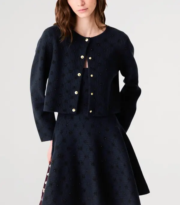 Maje Embellished Jacquard Cropped Cardigan