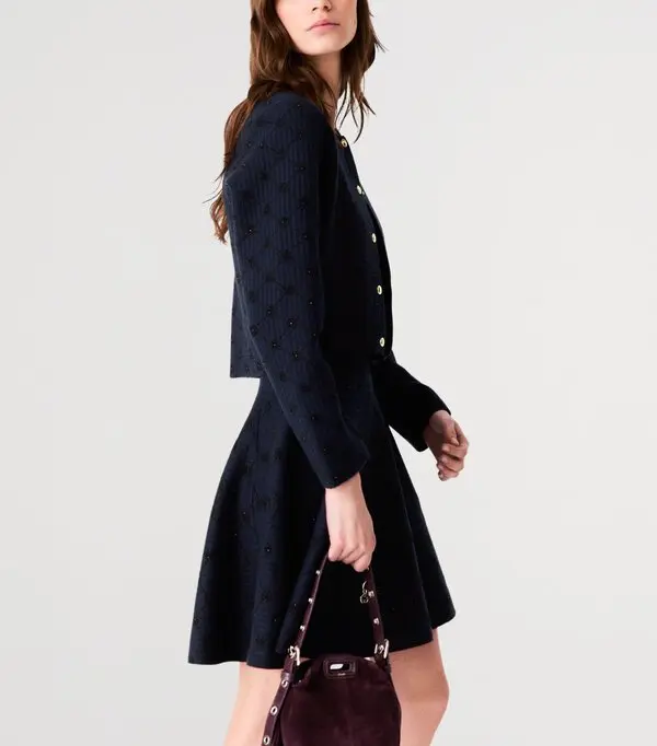Maje Embellished Jacquard Cropped Cardigan