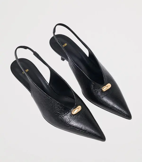 Maje Snakeskin-embossed Leather Slingback Heels 50