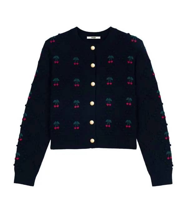 Maje Wool Cherry-embroidered Cardigan