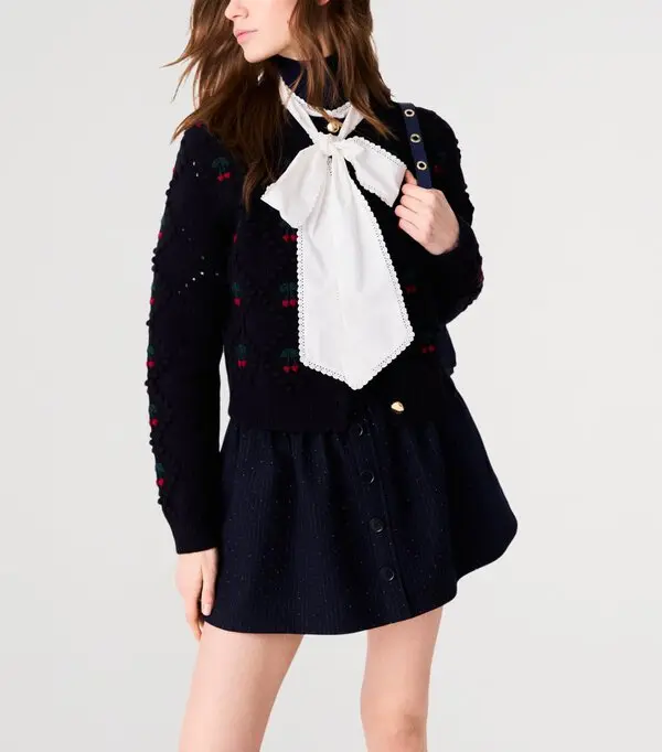 Maje Wool Cherry-embroidered Cardigan