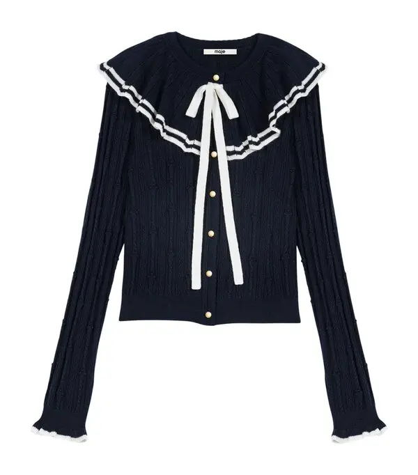 Maje Knitted Ruffle-collar Cardigan - Blue