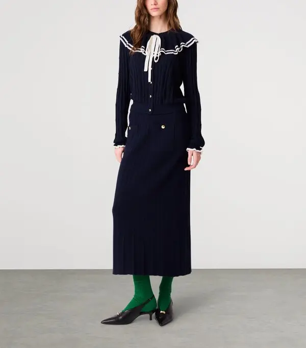Maje Knitted Ruffle-collar Cardigan