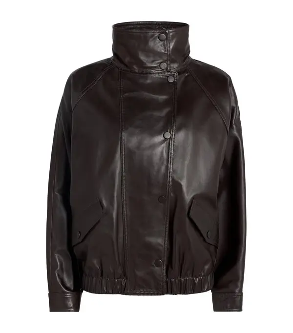 Sandro Oversized Leather Jacket - Brown
