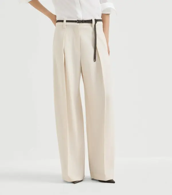 Brunello Cucinelli Virgin Wool Pleated Wide-leg Trousers