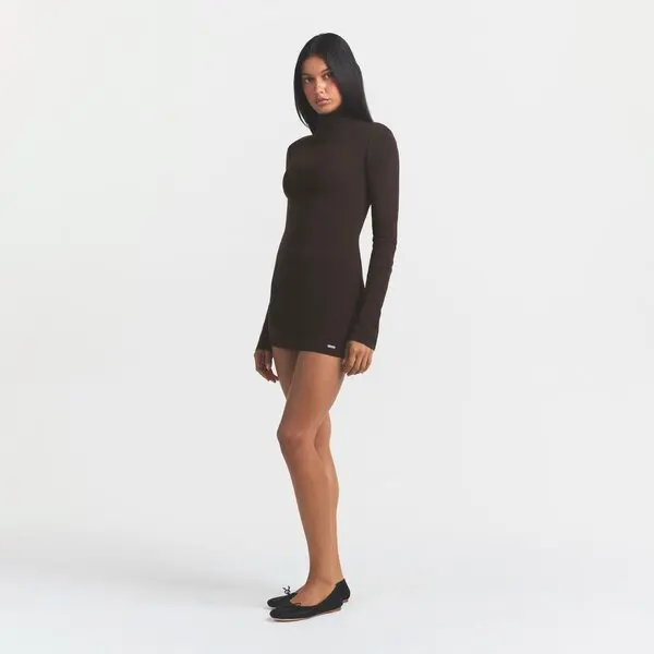 SKIMS Mock Neck Mini Dress | Deep Neutral | | Essential Sweaters - Espresso