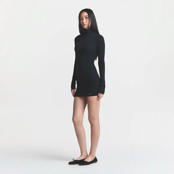 SKIMS Mock Neck Mini Dress | Black | | Essential Sweaters - Onyx