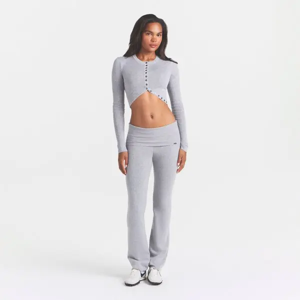 SKIMS Rounded Cropped Cardigan | Grey | | Essential Sweaters