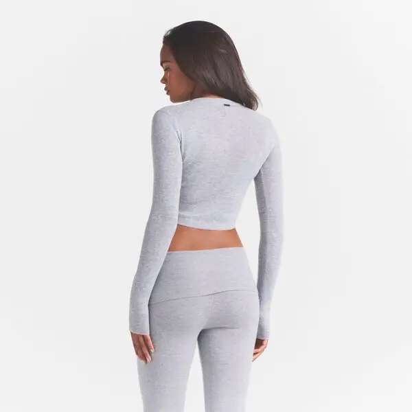 SKIMS Rounded Cropped Cardigan | Grey | | Essential Sweaters