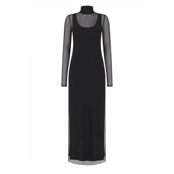 EVA VARRO Two In One Mock Long Sleeve Slit Dress