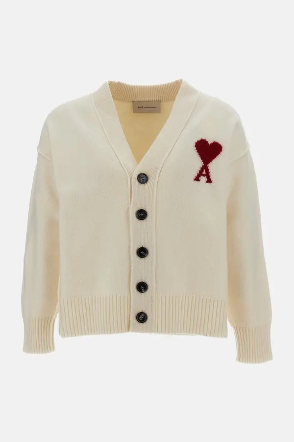 AMI Paris Cardigan Scollo A V De Coeur - Bianco