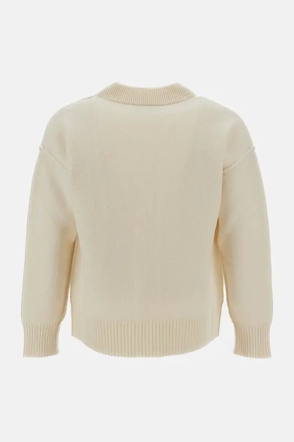 AMI Paris Cardigan Scollo A V De Coeur - Bianco