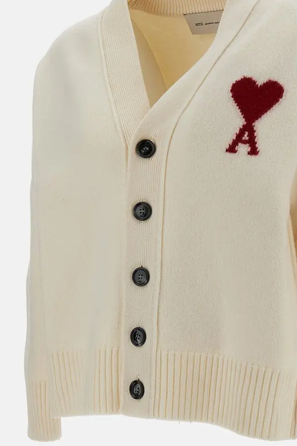 AMI Paris Cardigan Scollo A V De Coeur - Bianco