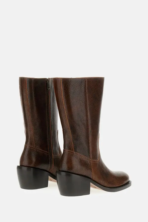 Dries Van Noten Stivaletti In Pelle Con Tacco Scultureo - Brown
