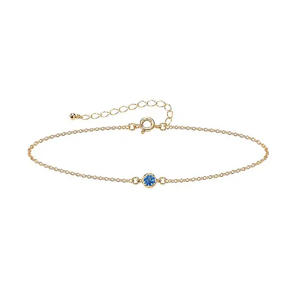VERITA NEW YORK Blue / Gold Gold Round Bezel Birthstone Bracelet – Sapphire - Blue/gold