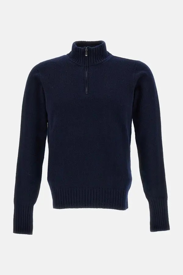 DRUMOHR Maglione Lupo Zip Rasato Tubico - Blu