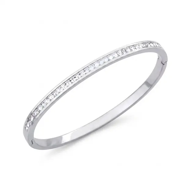 HARFI Slim Clear Stone Cz Tennis Bangle - Silver
