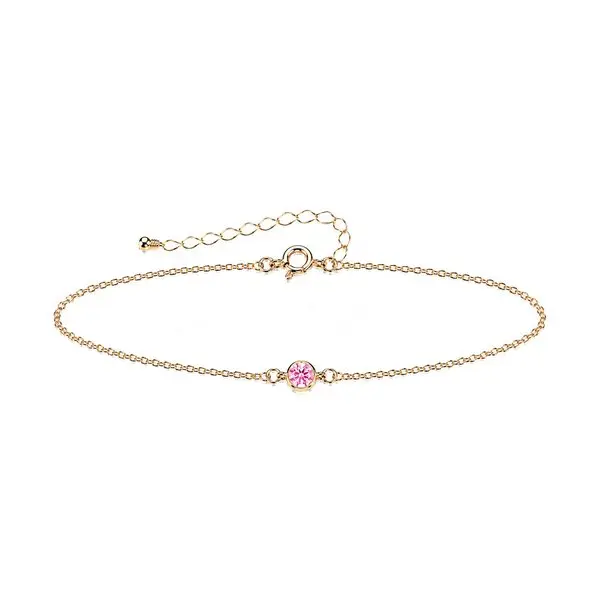 VERITA NEW YORK Gold / Pink Gold Round Bezel Birthstone Bracelet Pink Tourmaline - Gold/pink